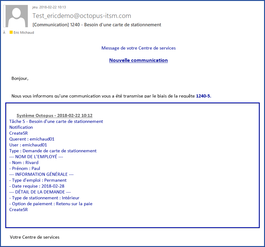 Création de SR automatisé à partir d’un courriel | Doc - Octopus