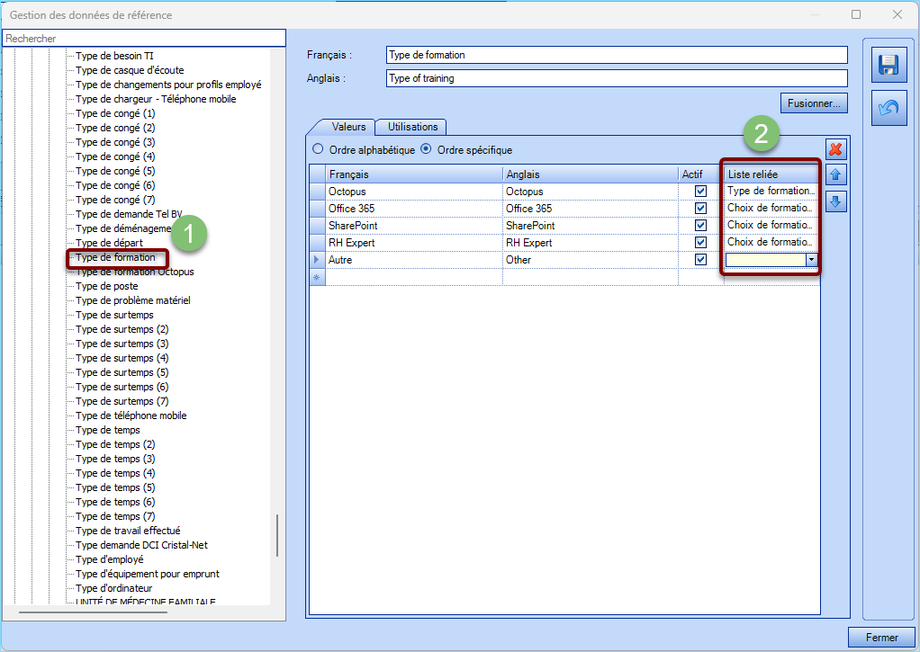Listes reliées dans un formulaire | Doc - Octopus